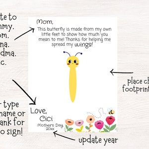 Mother's Day Butterfly Poem Footprint Art, Footprint Craft, Gift for ...