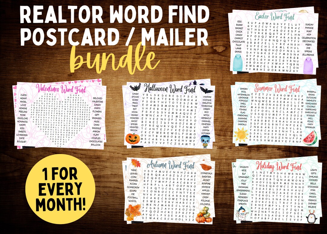 Real Estate Word Find Game Postcard, Canva Template, Summer Real Estate ...