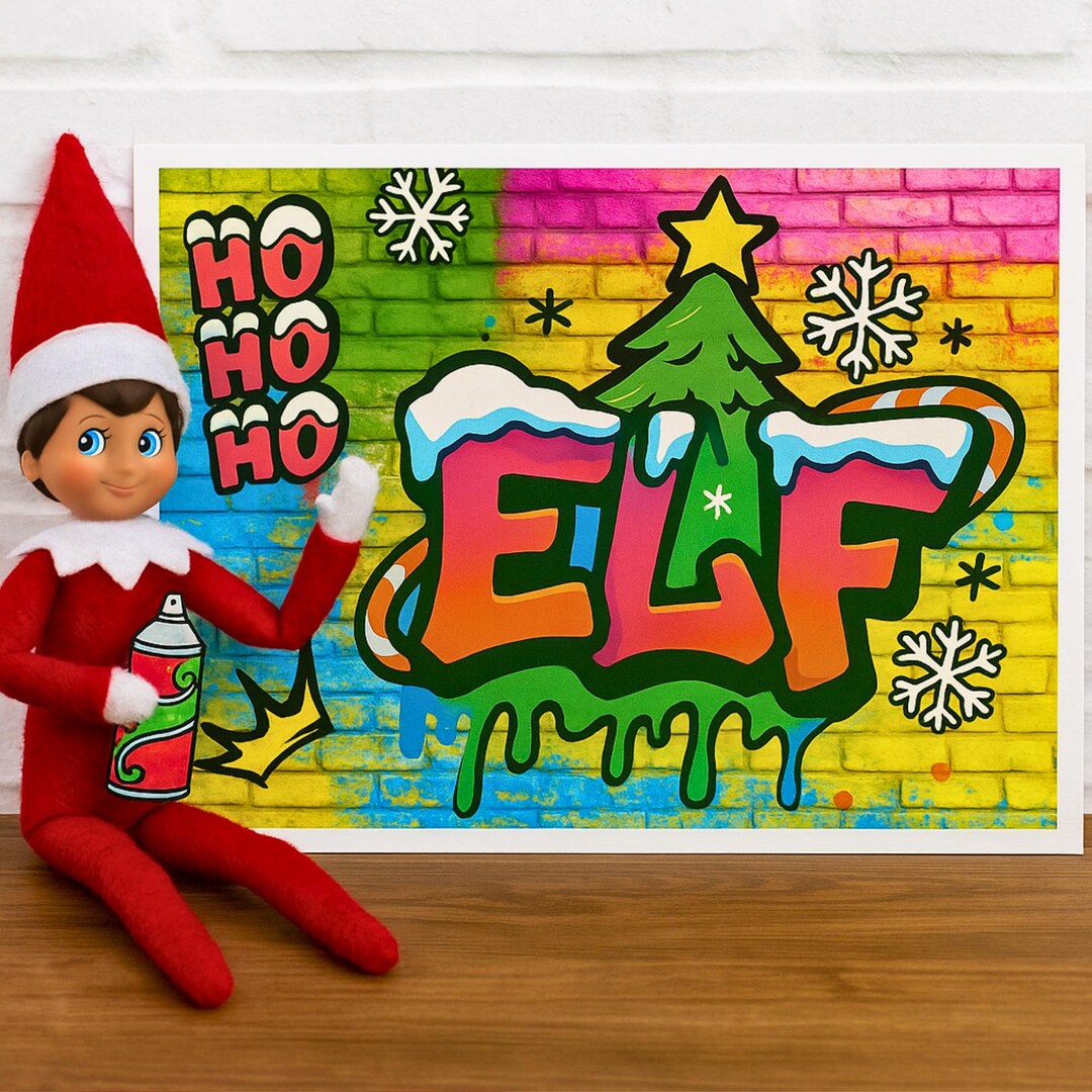 Elf Holiday Printable Prop, Graffiti Wall Activity, Graffiti Spray ...