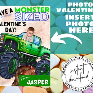 Monster Truck Kids Valentine, Kids Valentines, Printable Valentines ...