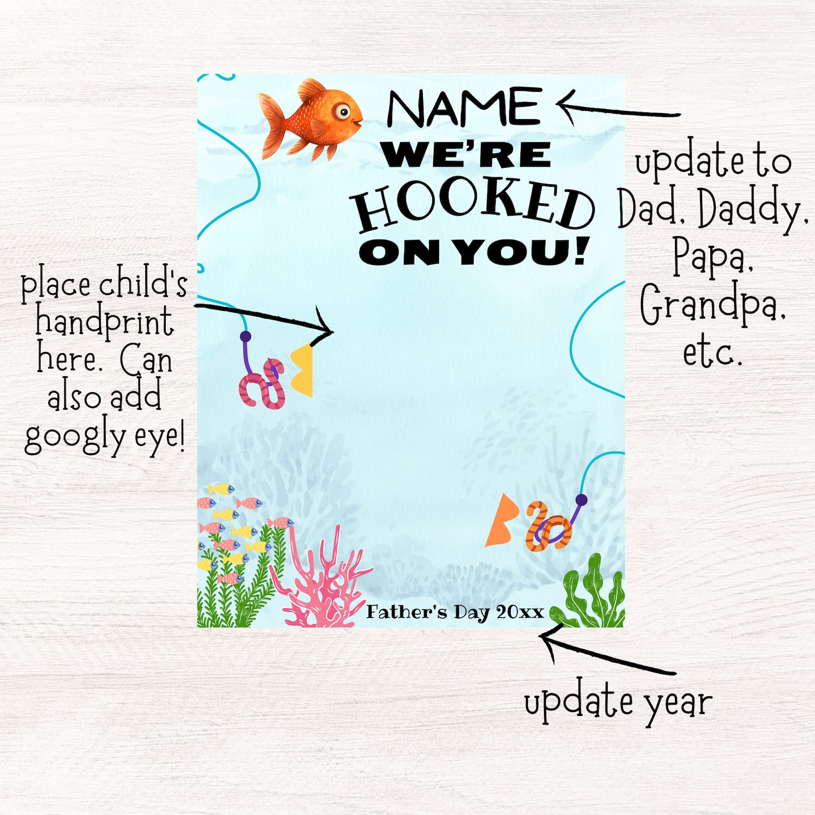 Father's Day Fish Handprint Art, Handprint Craft, Gift for Dad ...