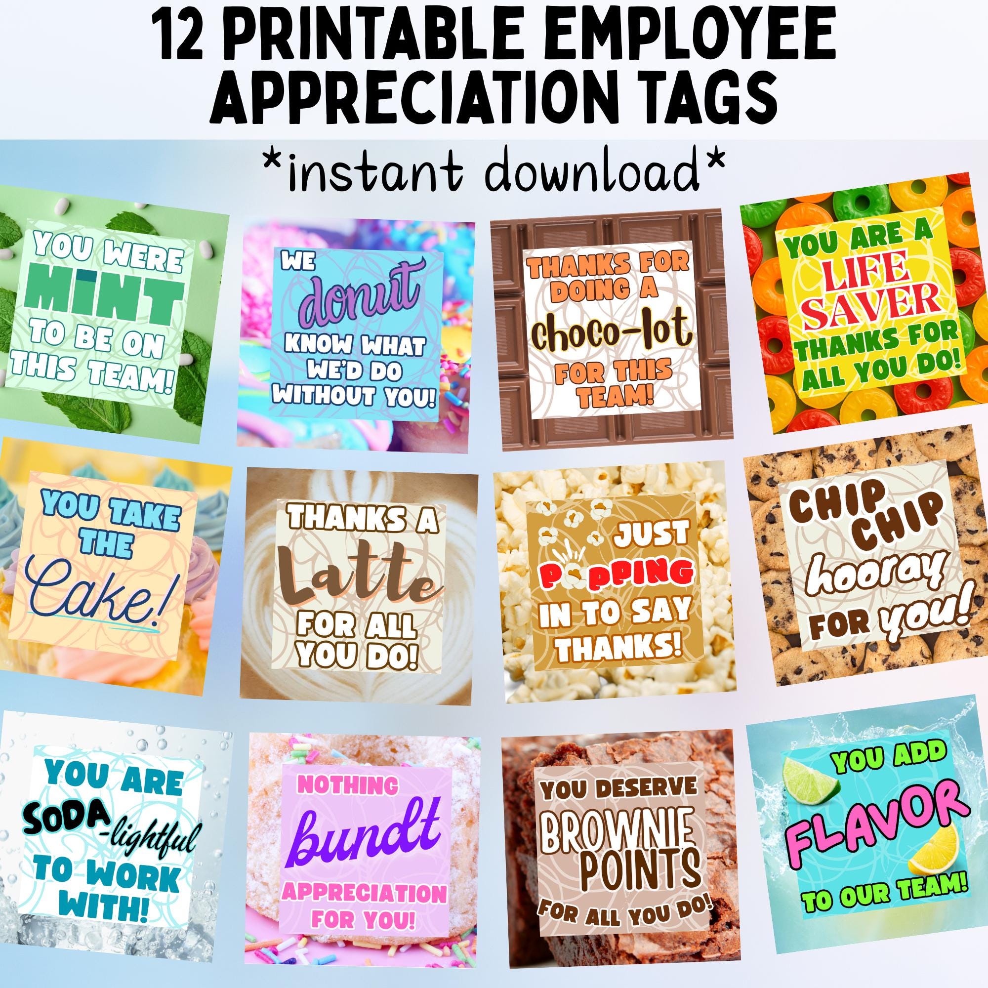 Employee Appreciation Gift Tags: Sweet Treats, Thank You (digital ...