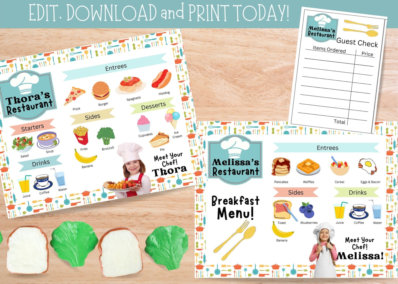 Restaurant Menu Printable Kids Pretend Play Chef Restaurant - Etsy