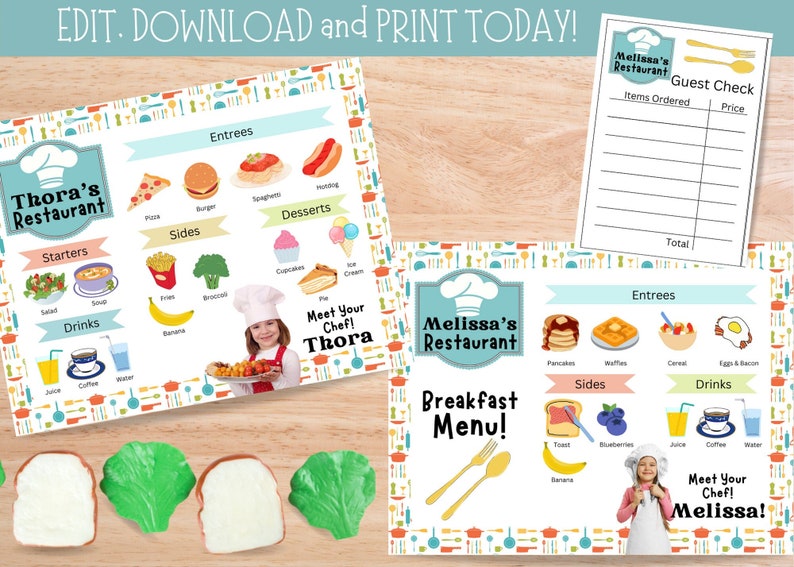 Restaurant Menu Printable Kids Pretend Play Chef Restaurant - Etsy