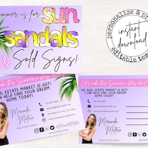 Real Estate Postcard, Canva Template, Realtor Marketing, Summer Sold ...