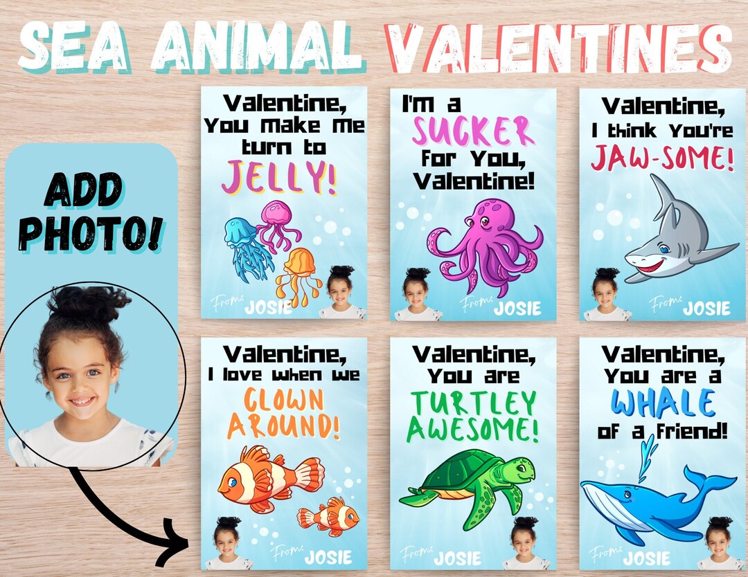 Sea Creature Under the Sea Kids Valentine, Kids Valentines, Printable ...