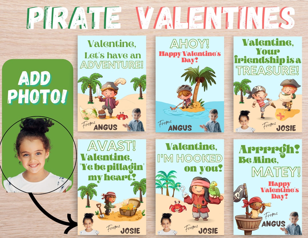 Pirate Treasure Valentine, Kids Valentines, Printable Valentines, Class ...