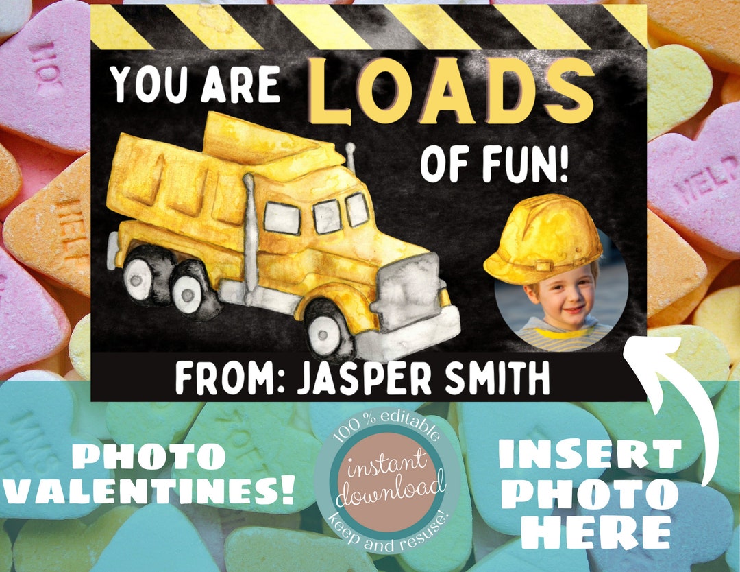Dump Truck Construction Kids Valentine, Kids Valentines, Printable ...