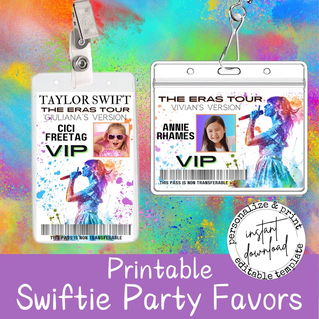 Editable VIP Party Pass Badge, Swiftie Party Favor, Birthday Girl Party ...