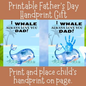 Father's Day Whale Handprint Art, Handprint Craft, Gift for Dad ...