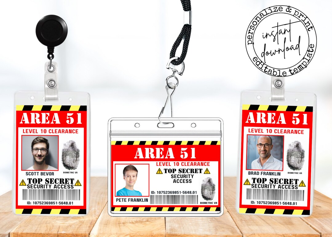 Area 51 Secret Government Base Agent ID Badge Name Tag Card Costume ...