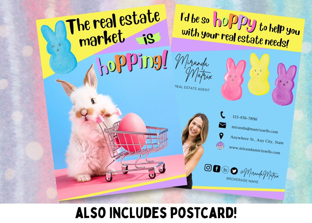 Easter Realtor Postcard: Spring Bunny Marketing Template (canva) - Etsy