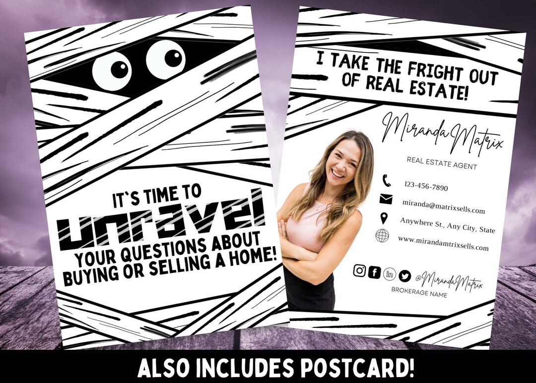 Halloween Mummy Realtor Postcard: Real Estate Marketing Canva Template ...