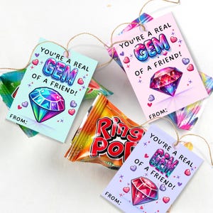 Ring Pop Valentine Card: Gem Treat Tag (printable) - Etsy