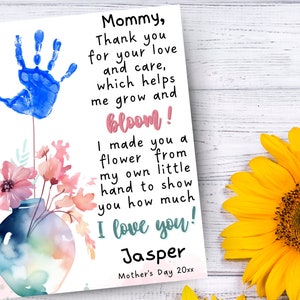 Mother's Day Flower Poem Handprint Art, Handprint Craft, Gift for Mom ...