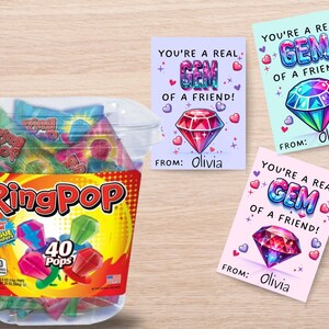 Ring Pop Valentine Card: Gem Treat Tag (printable) - Etsy