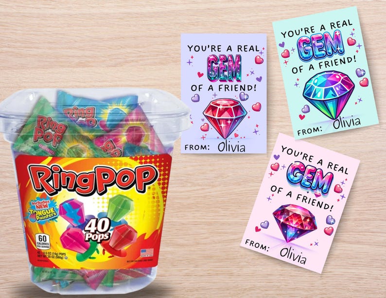 Ring Pop Valentine Card: Gem Treat Tag (printable) - Etsy