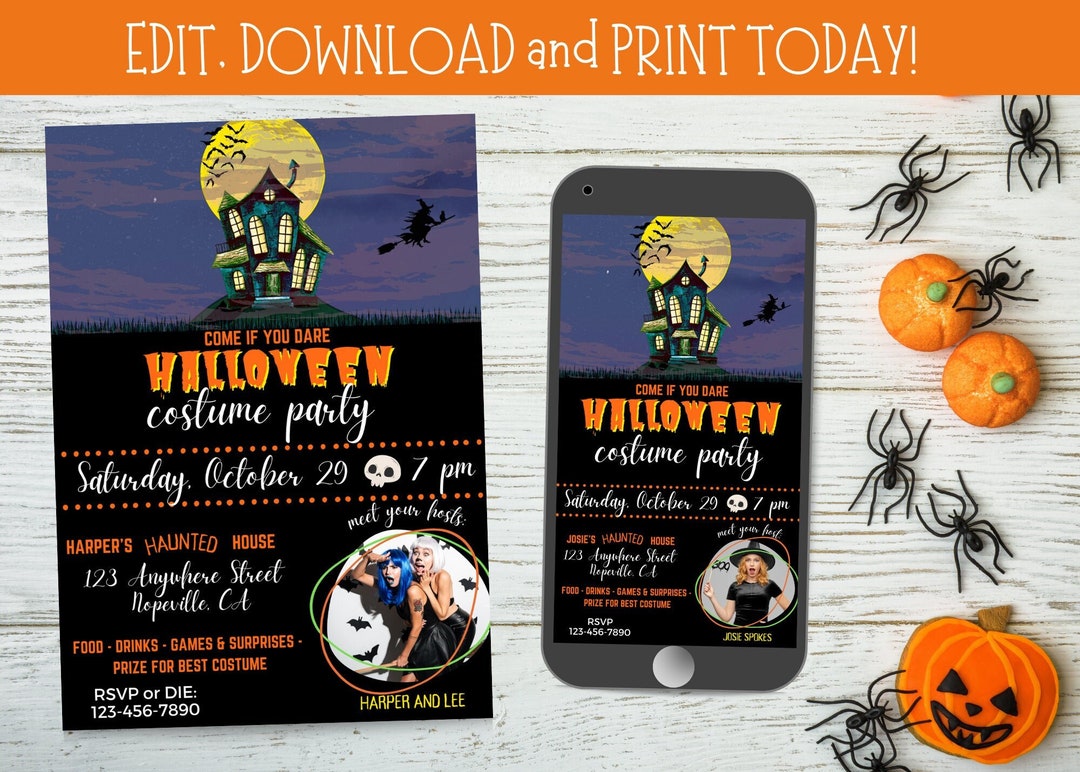 Editable Halloween Costume Party Invitation, Canva Printable Halloween ...