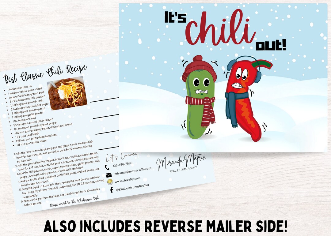 Winter Realtor Postcard: Chili Recipe Canva Template (digital Download ...