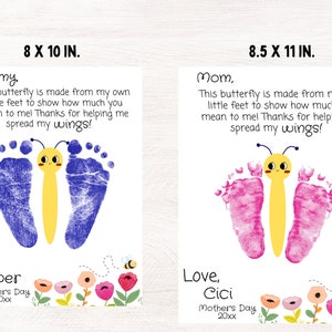 Mother's Day Butterfly Poem Footprint Art, Footprint Craft, Gift for ...