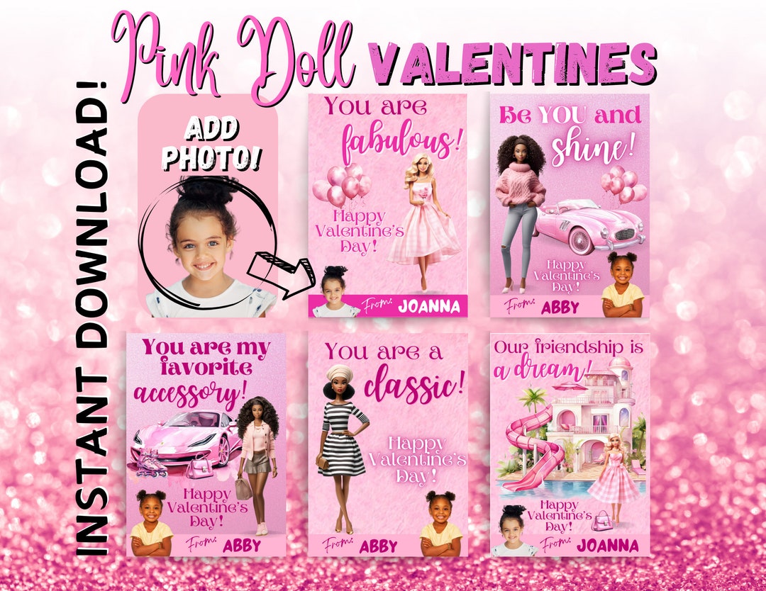 Pink Doll Valentine, Kids Valentines, Printable Valentines, Class ...