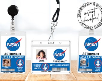 NASA Astronaut ID Badge Template , Name Badge, Space Astronaut Prop for ...