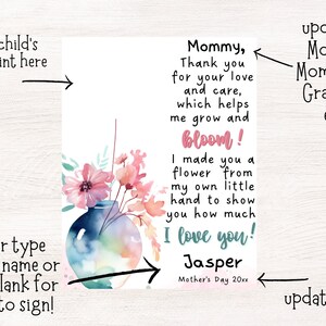 Mother's Day Flower Poem Handprint Art, Handprint Craft, Gift for Mom ...