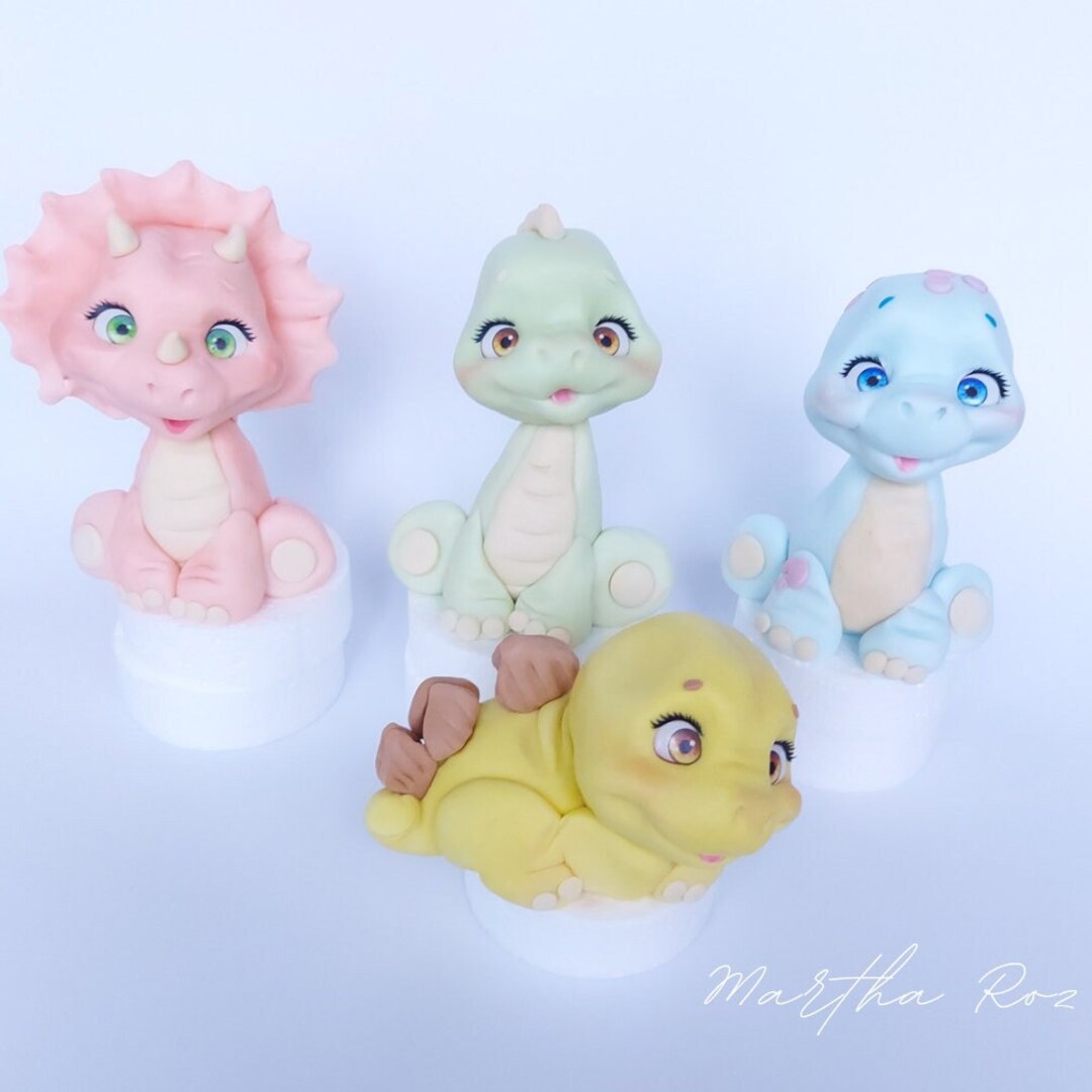 Set of 4 Dinosaur Figurines. Custom Dinosaurs Cake Topper Birthday Baby ...