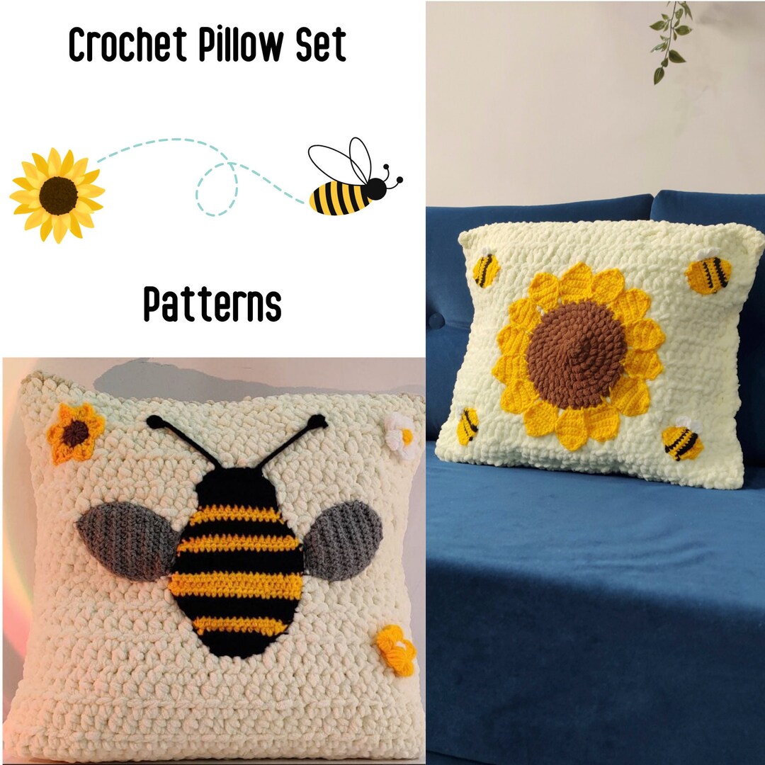 Crochet Pillow Set Patterns PDF Instant Download Sunflower and Bumble ...