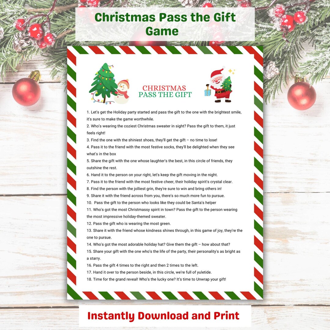 Christmas Pass the Gift Game Printable, Christmas Party Games, Pass the ...