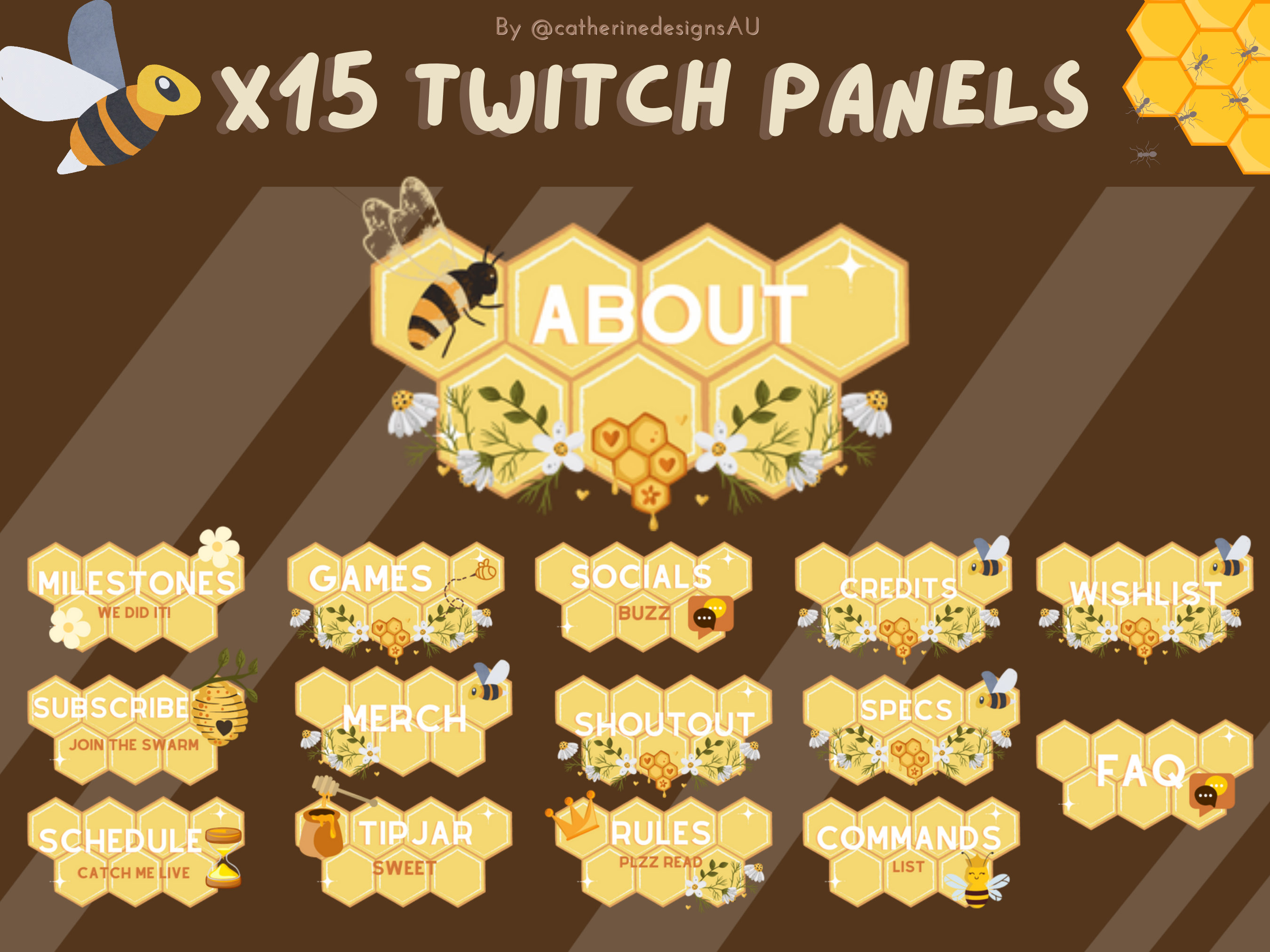 Bee Twitch Panels - 15 Honeycomb Designs (instant Download) - Etsy