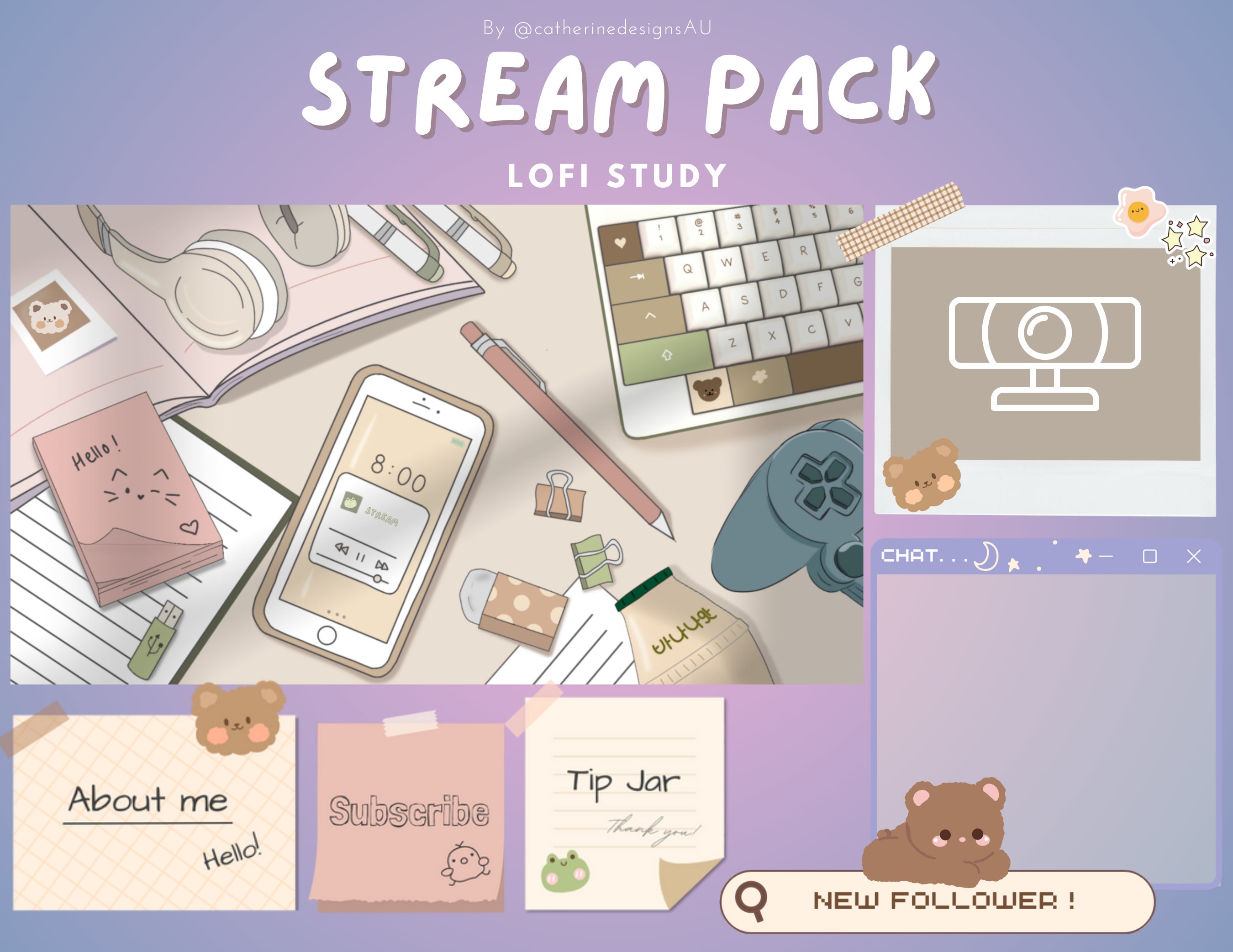 Animated Stream Pack - Lofi Study | Twitch Pack | Twitch Overlay | Lofi ...