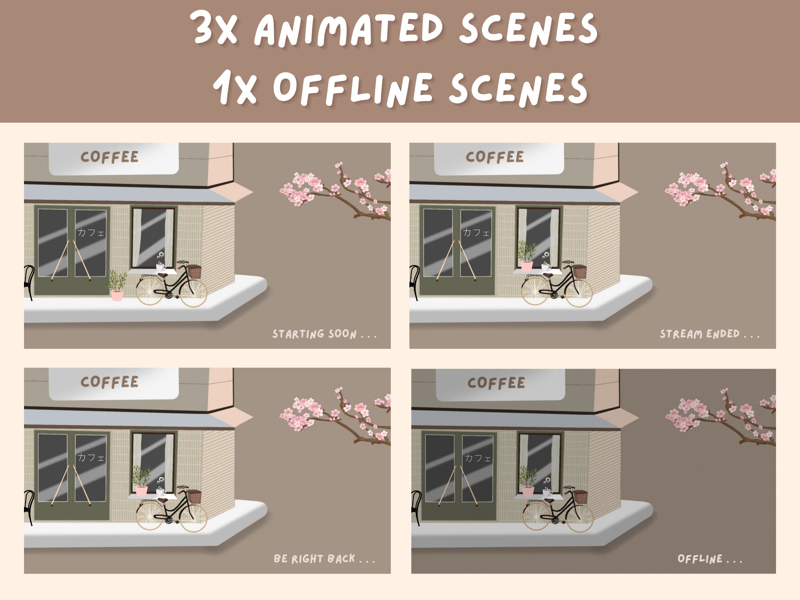 3 Animated Scenes | Japanese Cafe | Stream | Twitch | Starting Soon ...