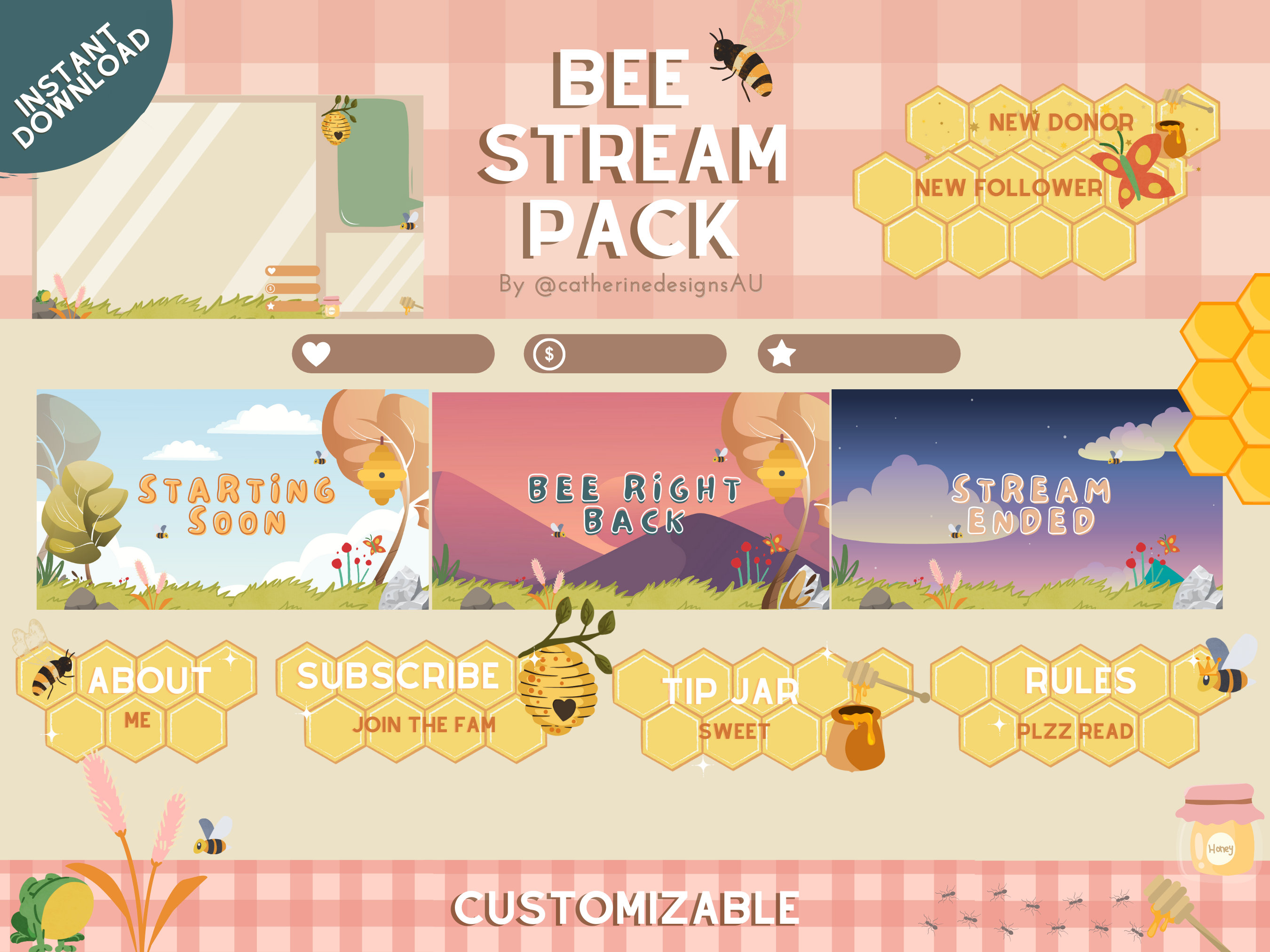 Bee Twitch Overlays Stream Overlays INSTANT DOWNLOAD | Etsy Australia