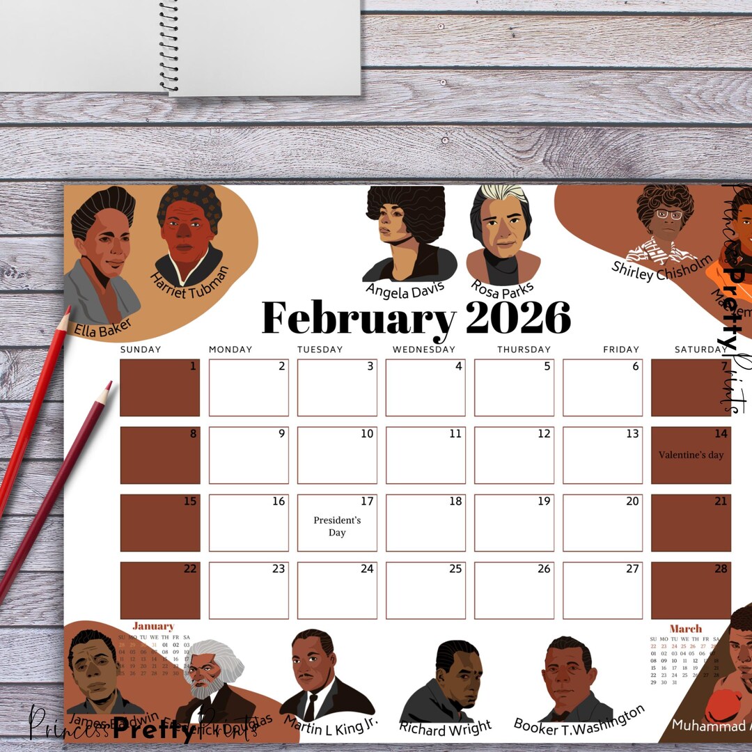 Black History Month Calendar 2026, February Printable (digital Download ...