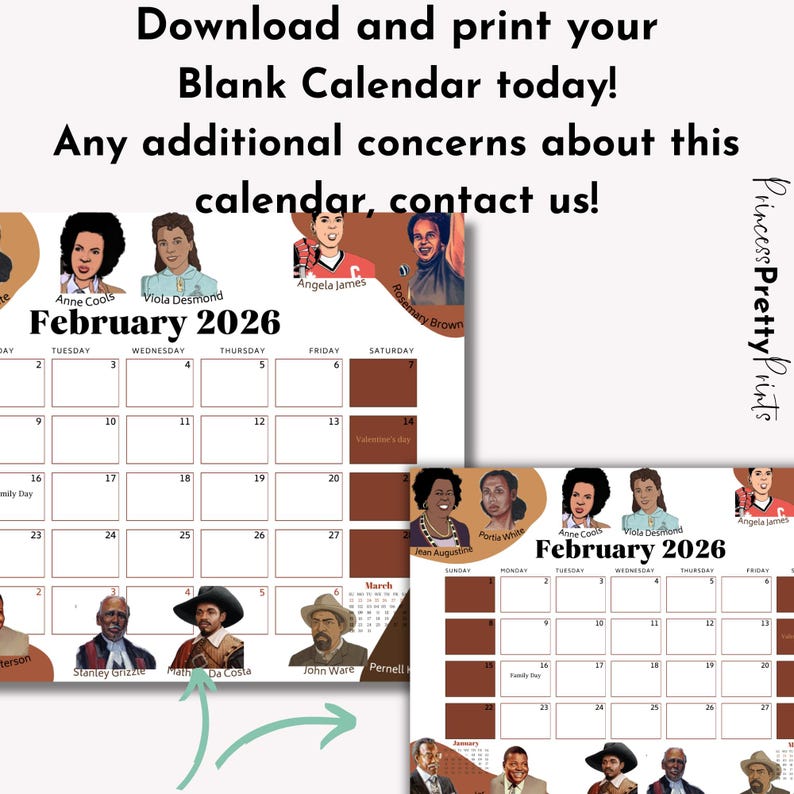 2026 Black History Month Calendar, Canadian Printable (digital Download ...