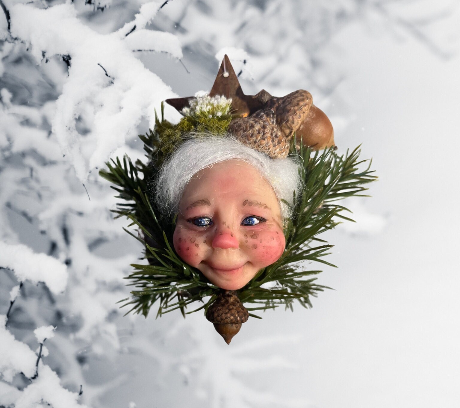 Santa Gnome Fantasy Art Doll Polymer Ornament Sculpture Hand Made Christmas Decor