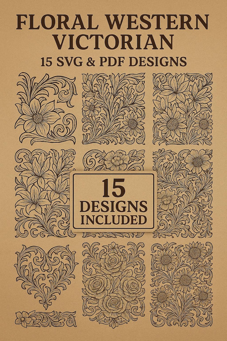 15 Floral Western Victorian Engraving Patterns: 15 SVG & PDF Designs - Etsy