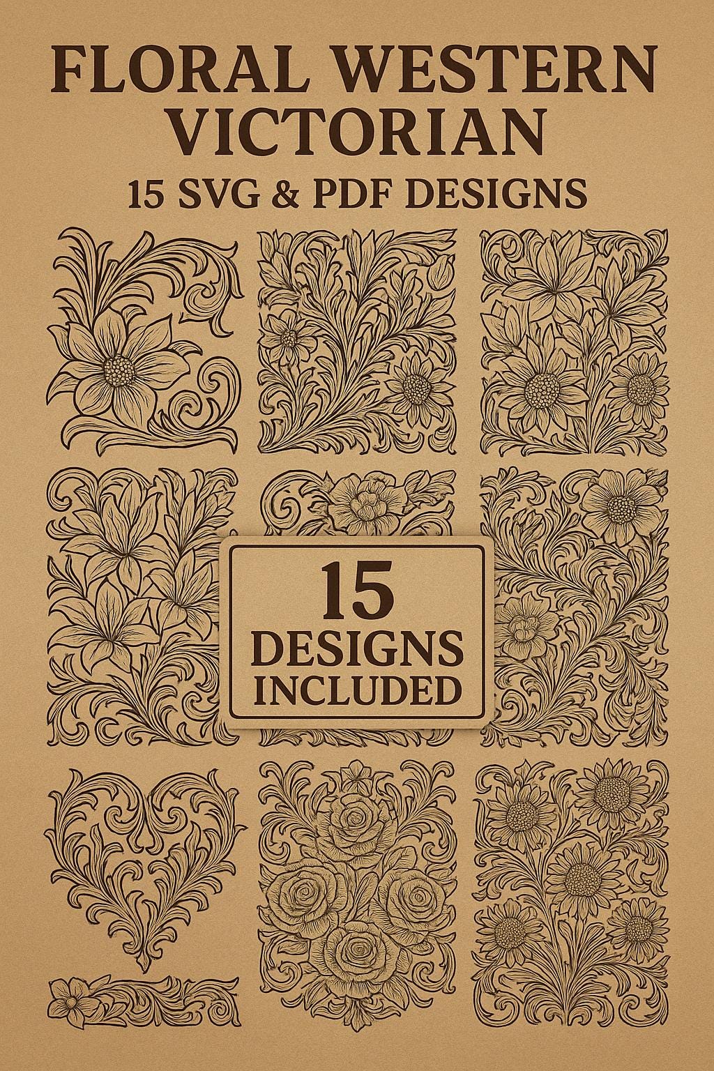 15 Floral Western Victorian Engraving Patterns: 15 SVG & PDF Designs - Etsy