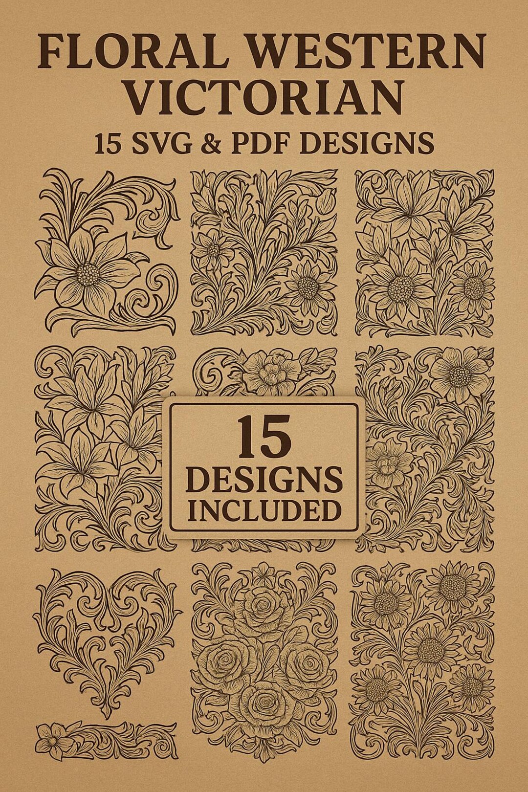Floral Western Victorian Svg and Pdf Bundle - 15 Engraving and ...