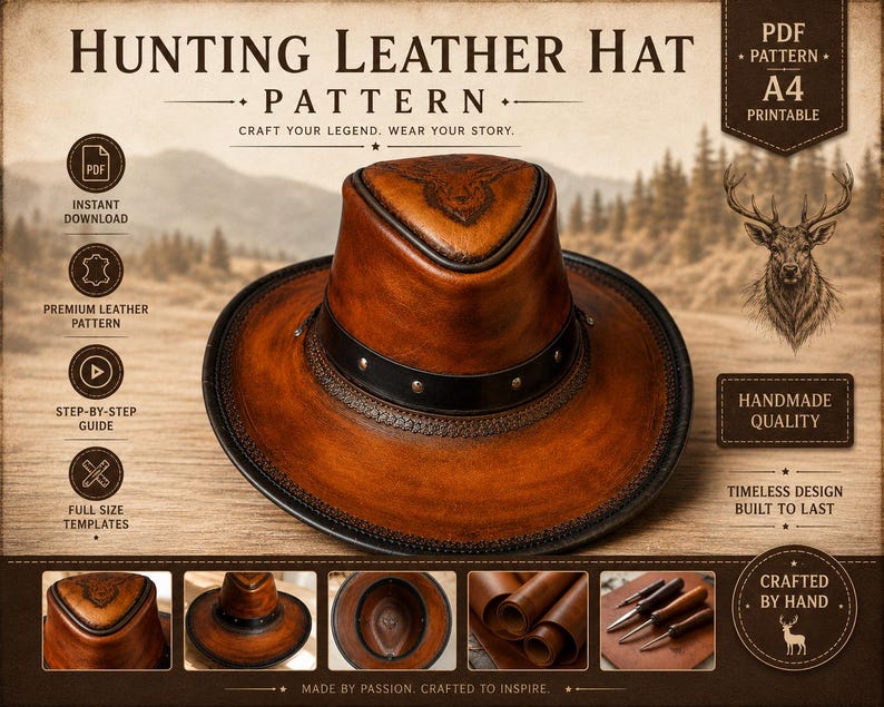 Leather Hunter Hat Sewing Pattern Diy Bushcraft Cap Sizes 54 62cm