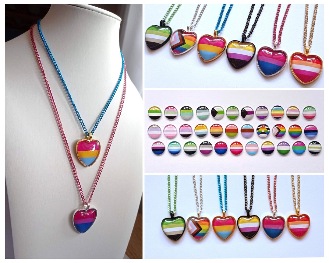 Pride Flags Heart M LGBTQ+ Stainless Steel Necklaces 34 Different Flags ...