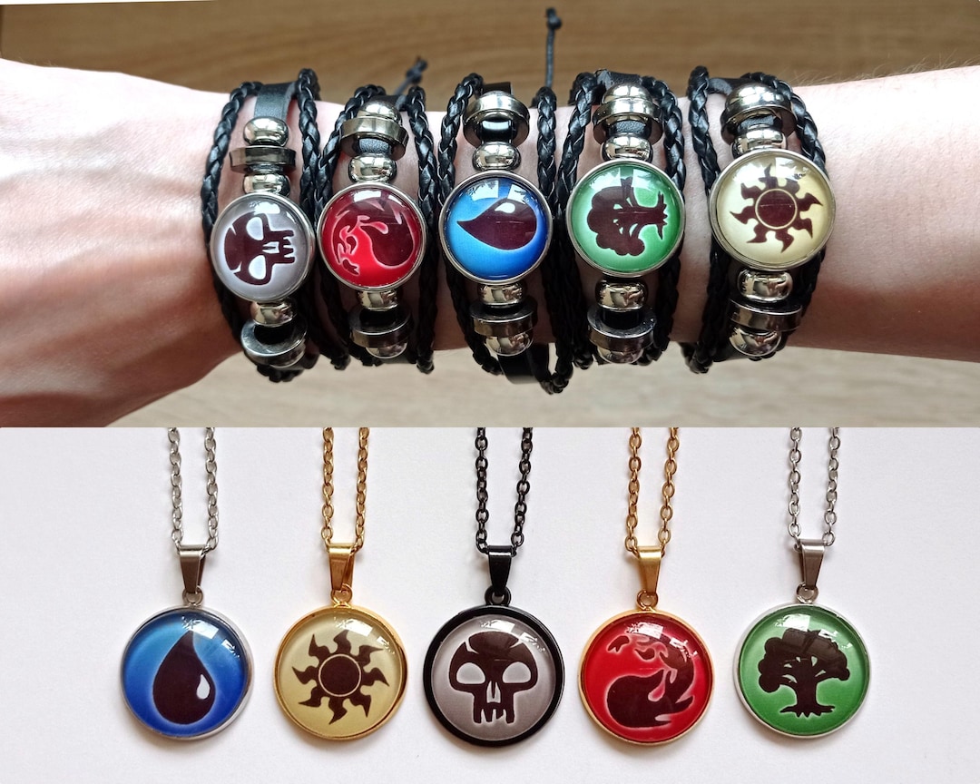MTG Mana Bracelets / Necklaces Stainless Steel Chain Silver Gold ...