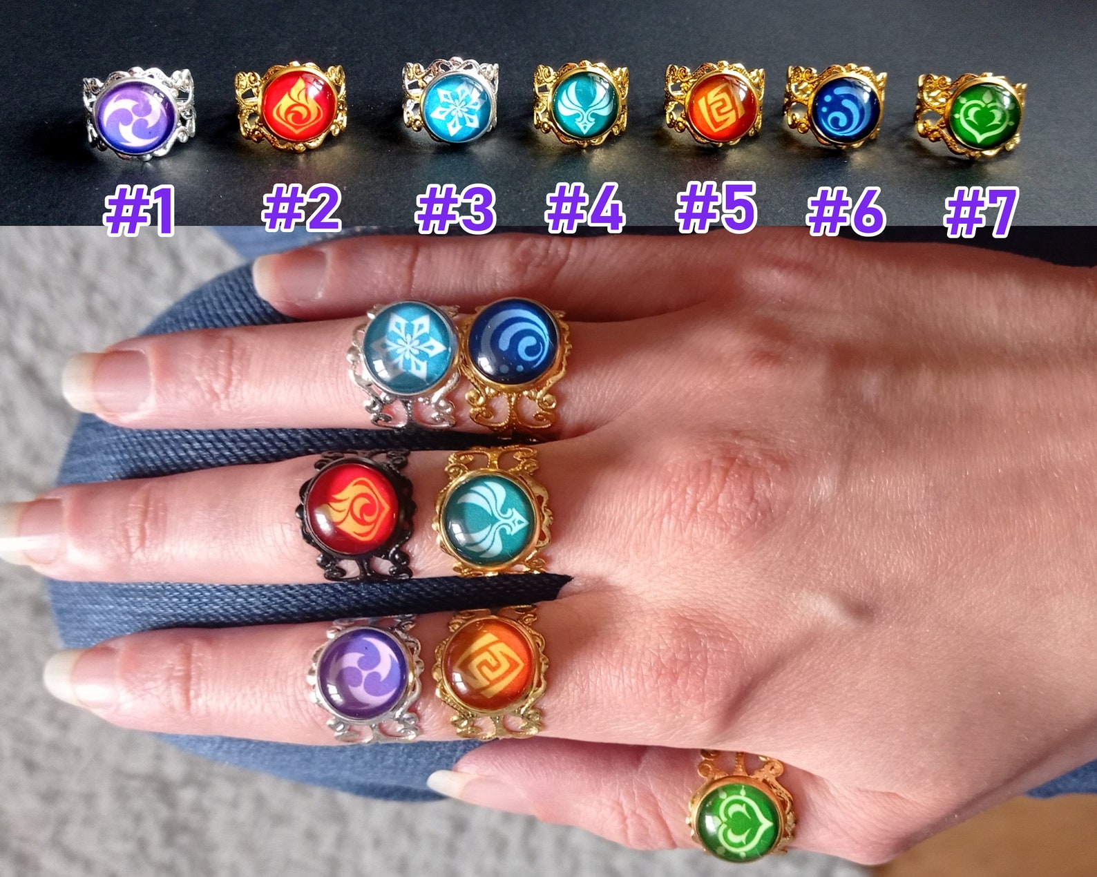 Genshin Impact Vision Rings Earrings Necklaces Hair Clips Gold Silver ...