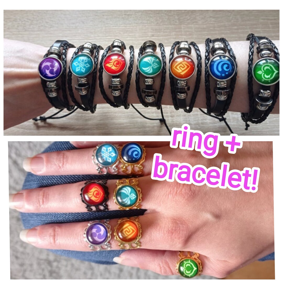 Genshin Impact Vision Jewelry Set Ring + Bracelet Anemo Cryo Dendro Geo ...