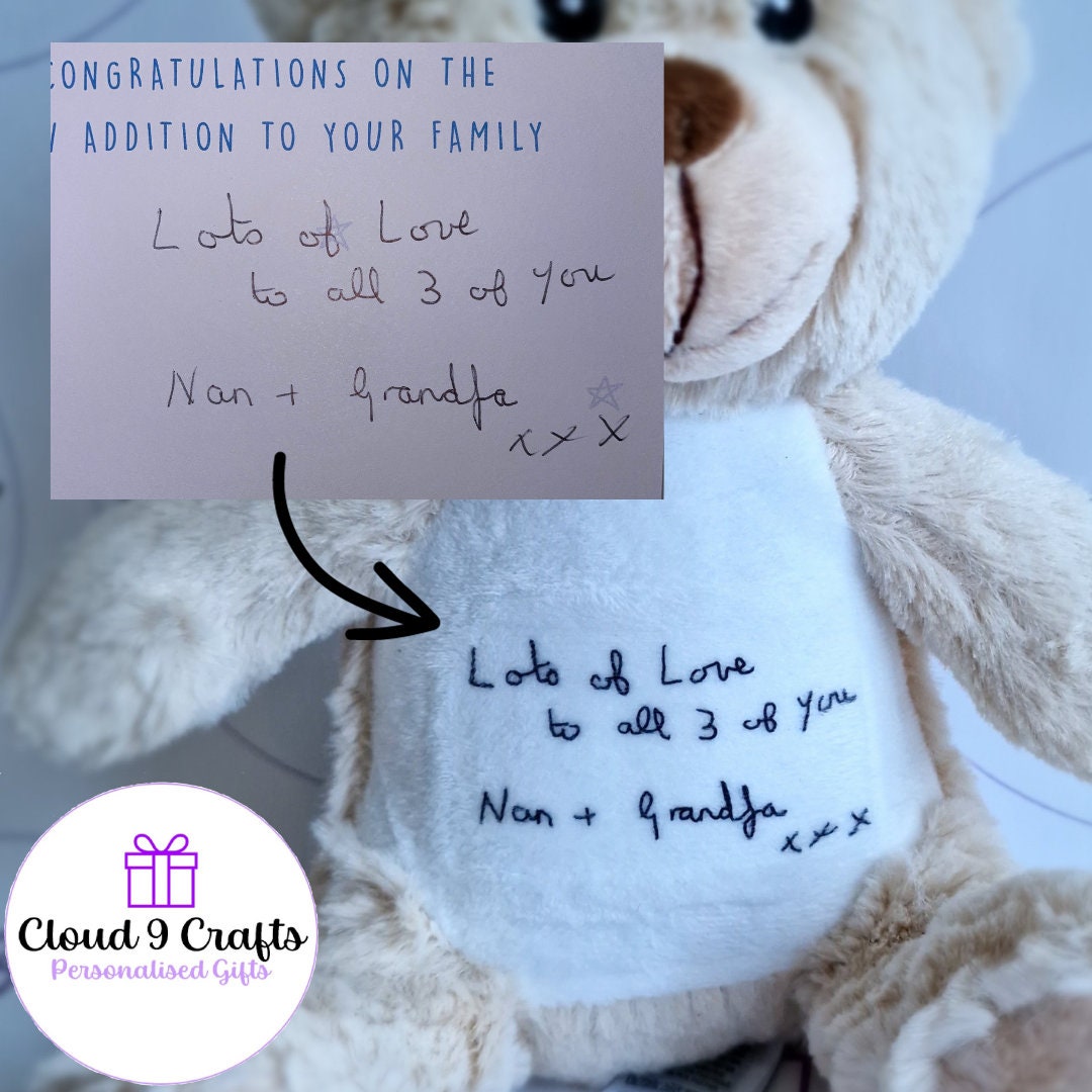 Actual Handwriting on a Teddy, Personalised Keepsake With Loved Ones ...