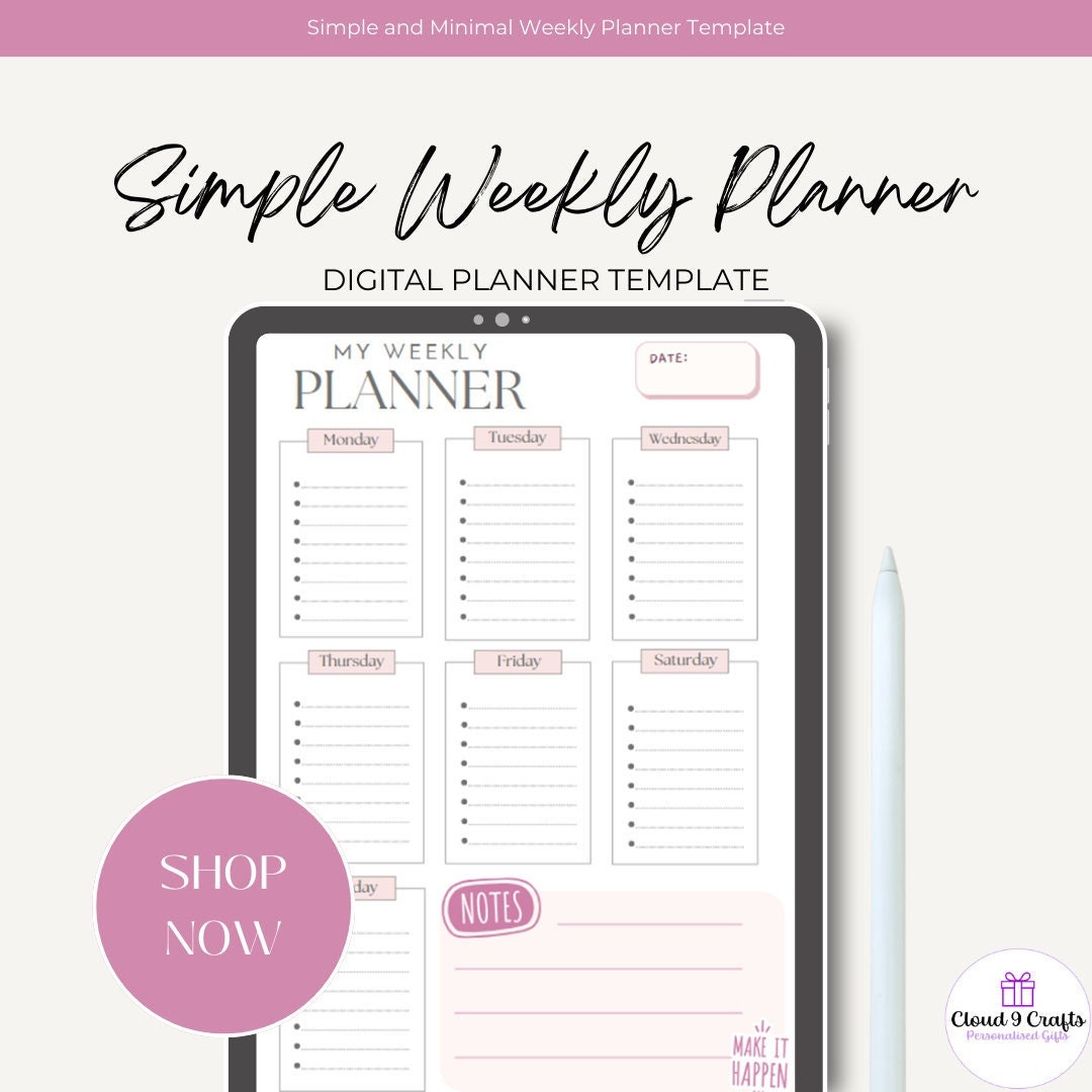 Digital Weekly Planner Printable Portrait, Minimalist Weekly Schedule ...