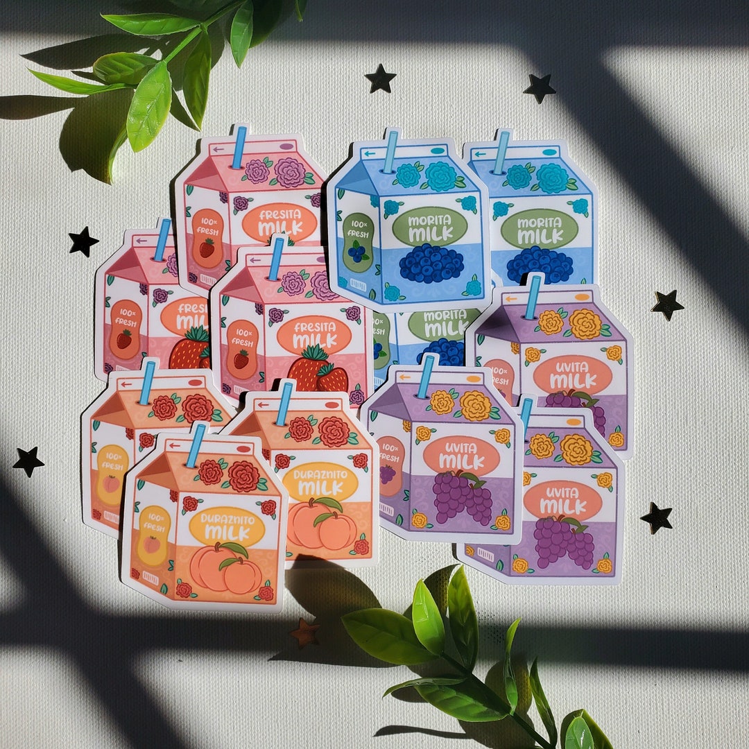 Fruit Milk Stickers | Strawberry, Peach, Blueberry, and Grape Milk ...