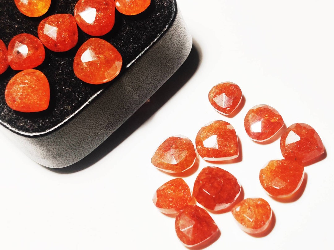 Sunstone Rose Cut Heart Shape, Natural Sunstone Briolette Gemstone Size ...