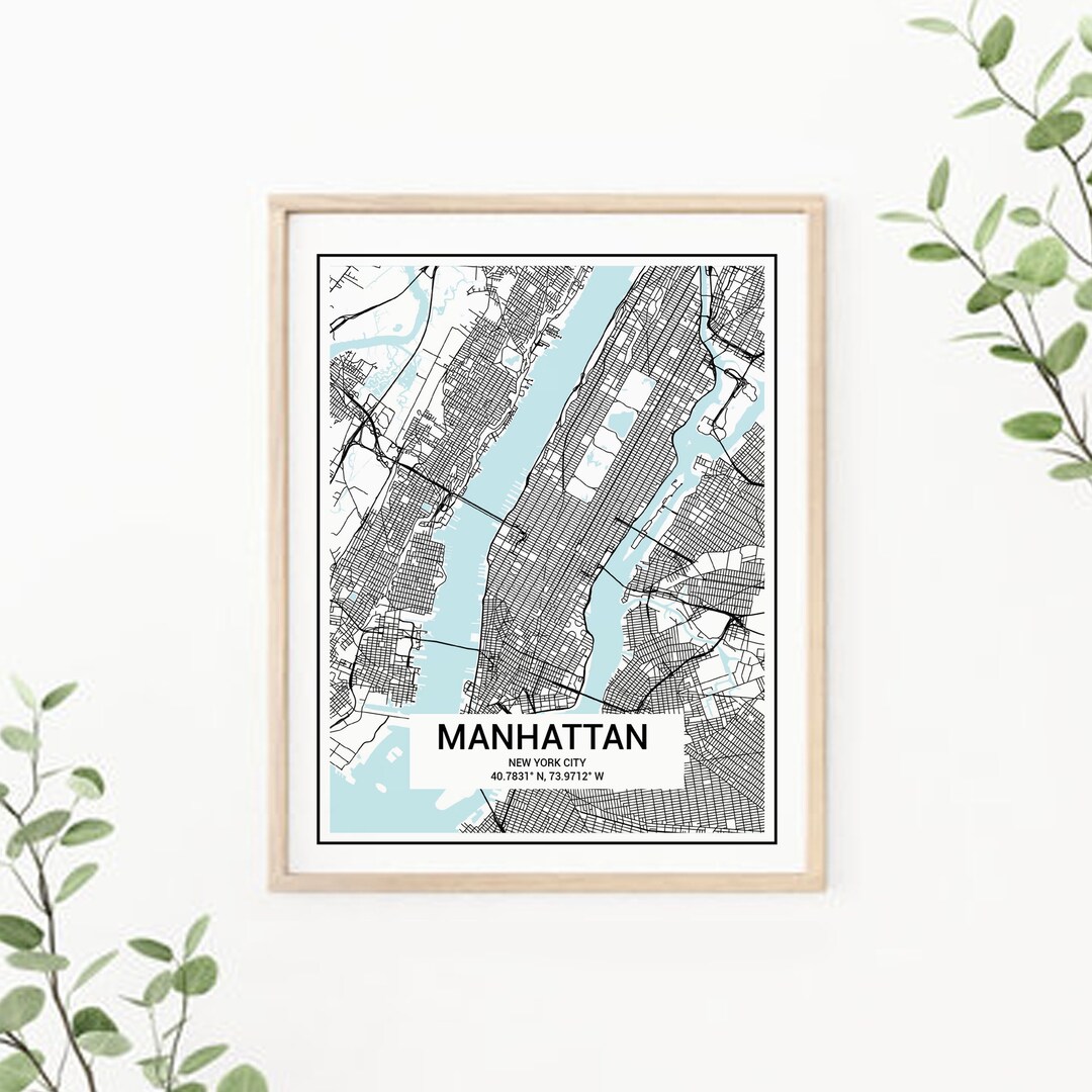 Manhattan New York City Map Print USA Poster Personalized Printable Map ...